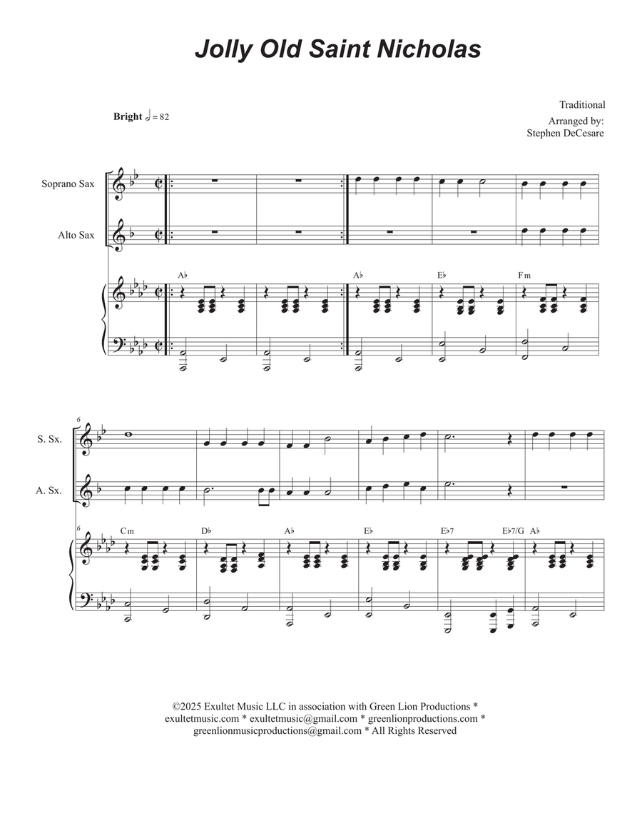 Jolly Old Saint Nicholas (Duet for Soprano and Alto Saxophone) by ...