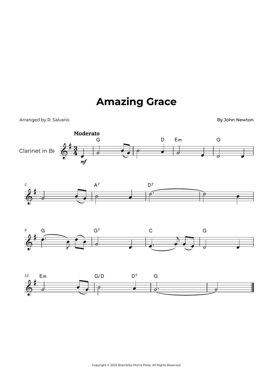 Amazing Grace - Clarinet by John Newton - B-Flat Clarinet, Clarinet ...