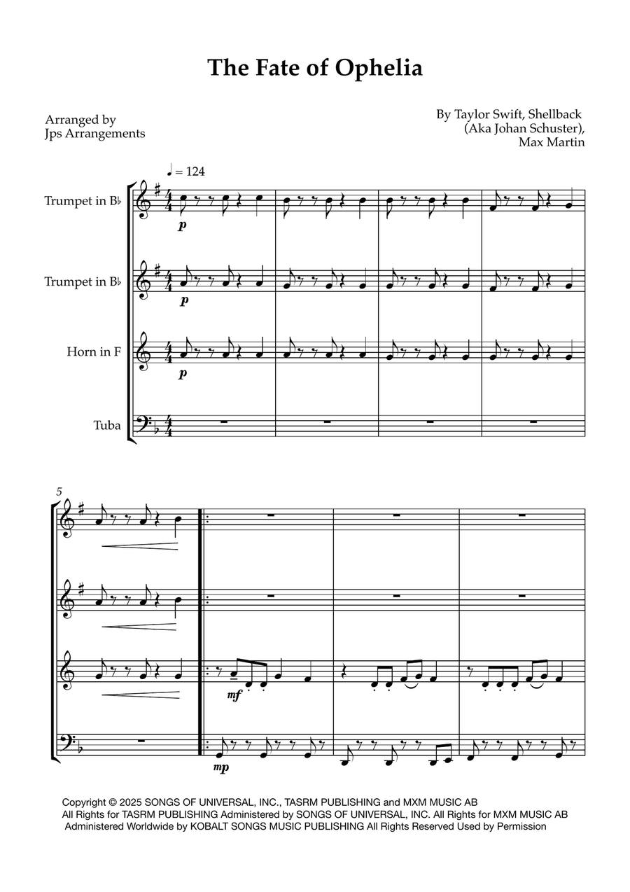 The Fate Of Ophelia by Taylor Swift - Horn, Trumpet, Tuba - Early ...