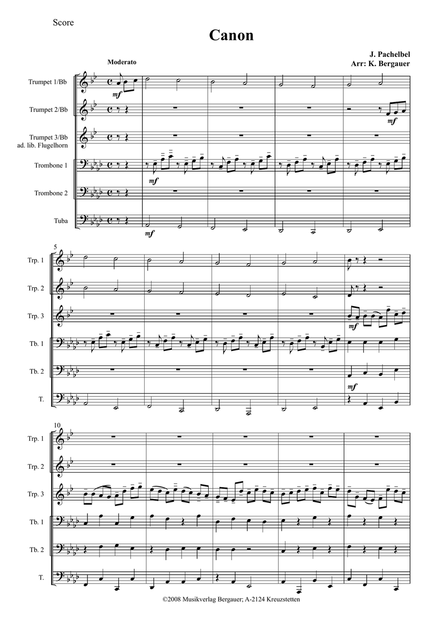 Canon by Johann Pachelbel - Trombone, Trumpet, Tuba - Intermediate ...