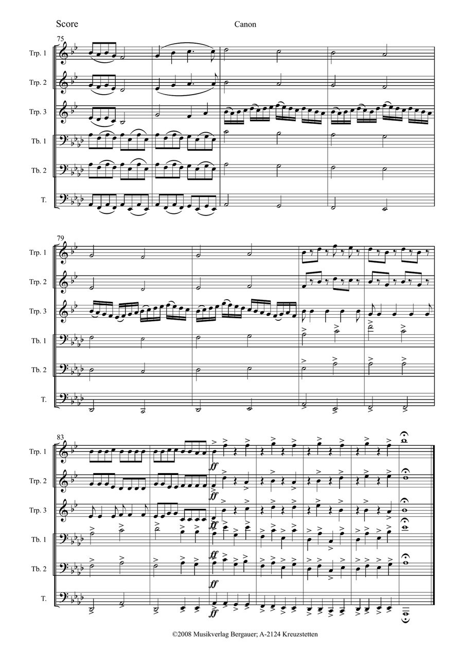 Canon by Johann Pachelbel - Trombone, Trumpet, Tuba - Intermediate ...