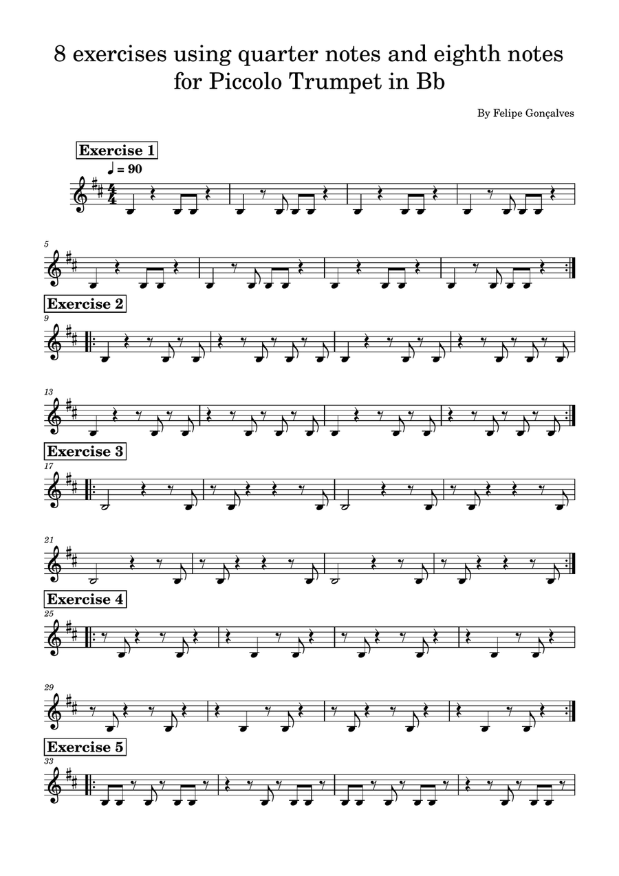8 exercises using quarter notes and eighth notes for Piccolo Trumpet in ...