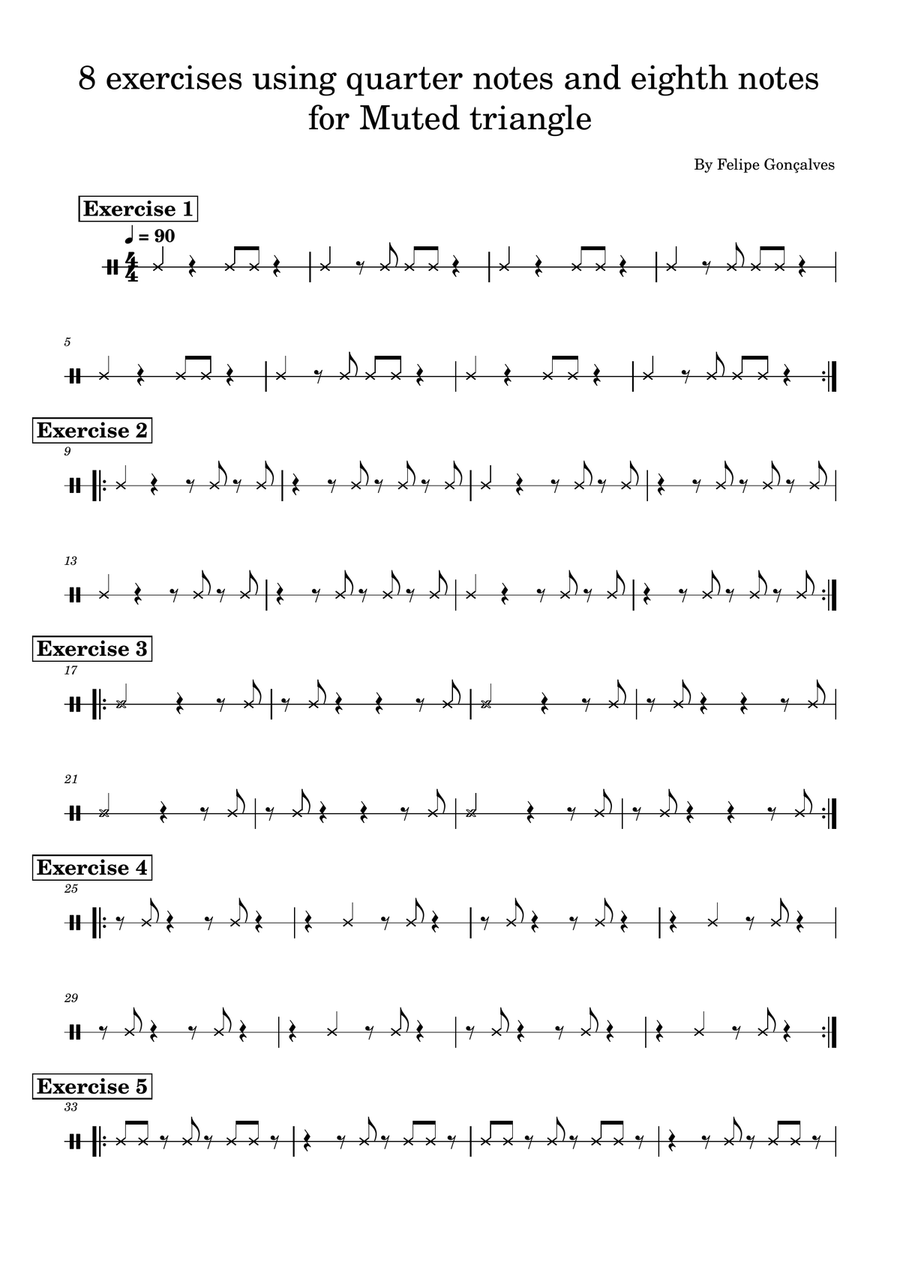 8 exercises using quarter notes and eighth notes for Muted triangle ...
