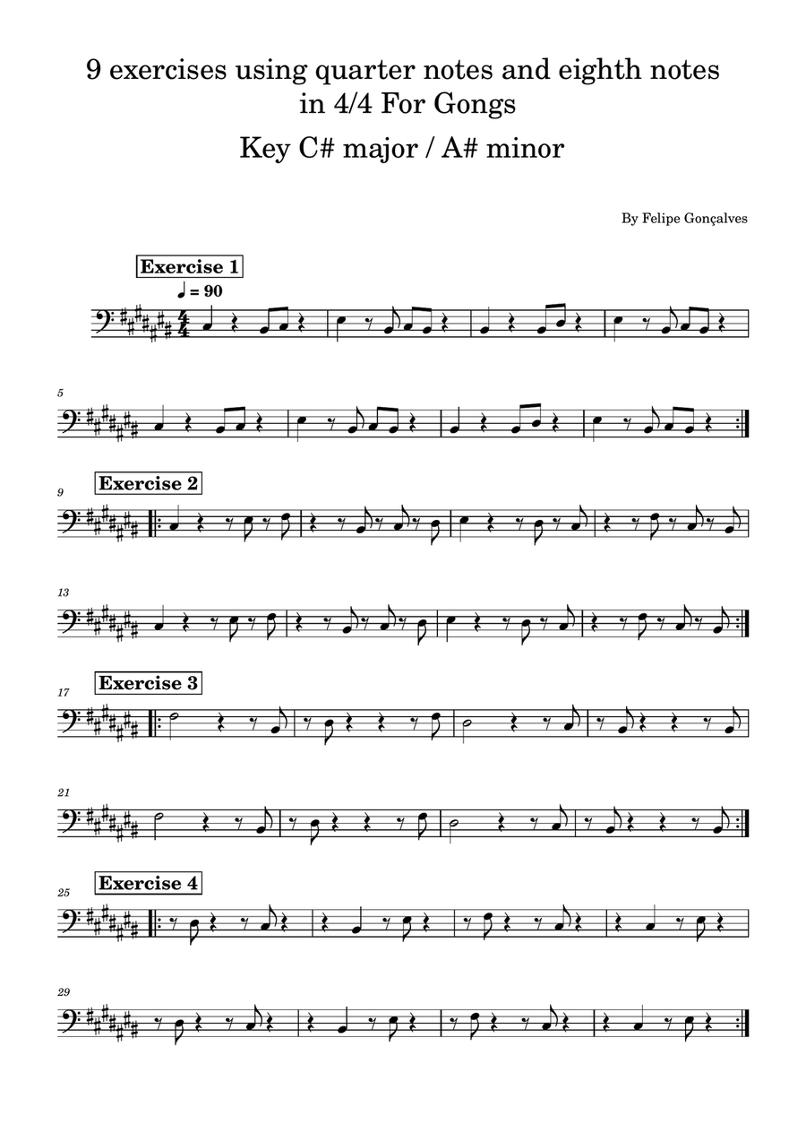 9 exercises using quarter notes and eighth notes in 4/4 For Gongs ...